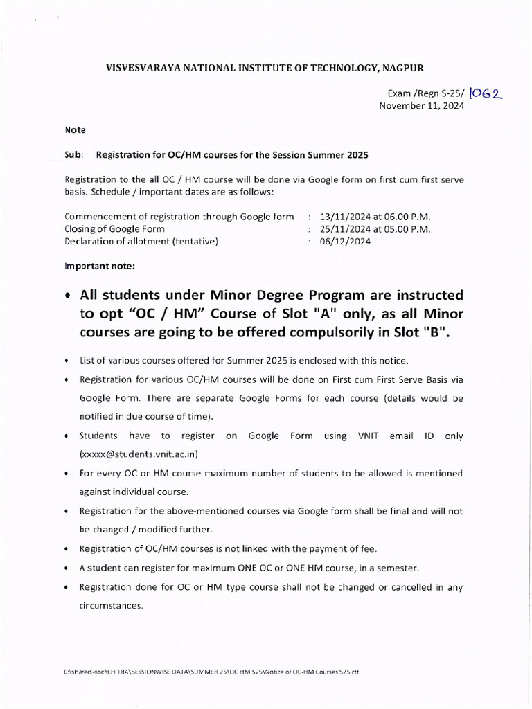 Notice of OC-HM Courses S25 | PDF