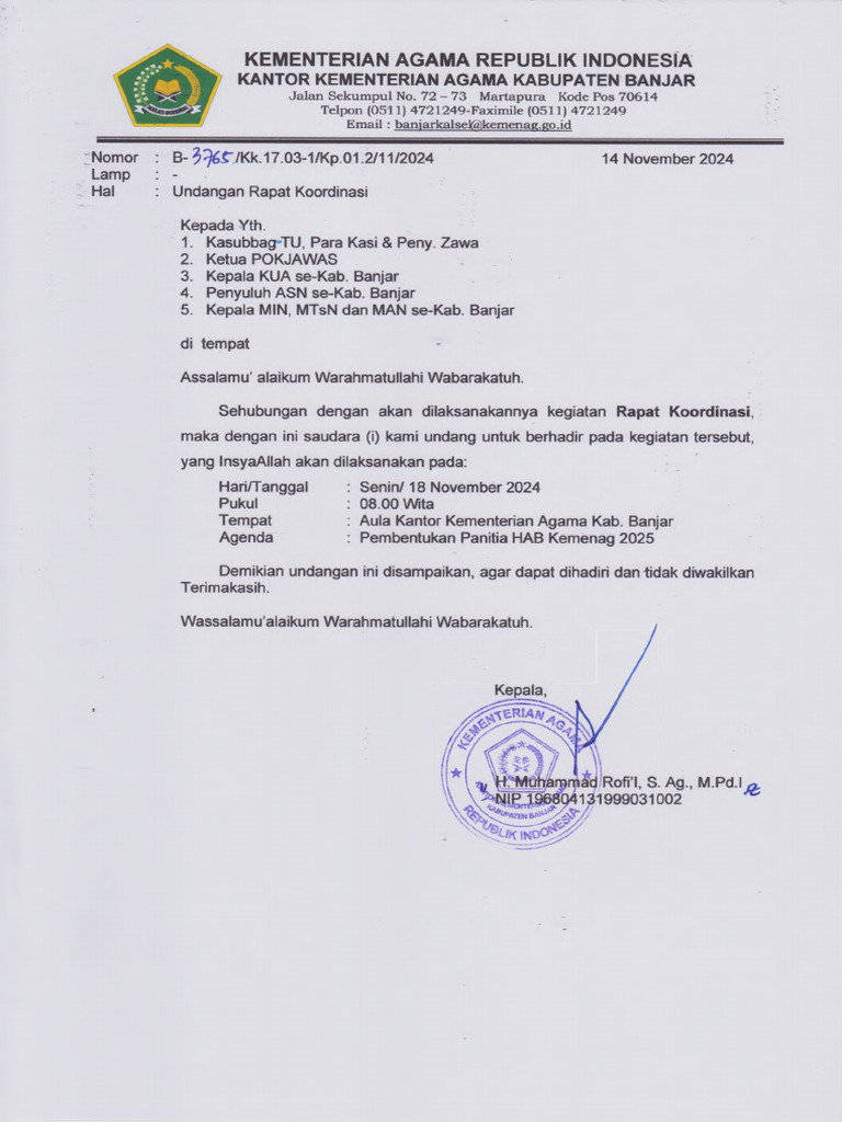 Undangan Rakor 18 Nov | PDF