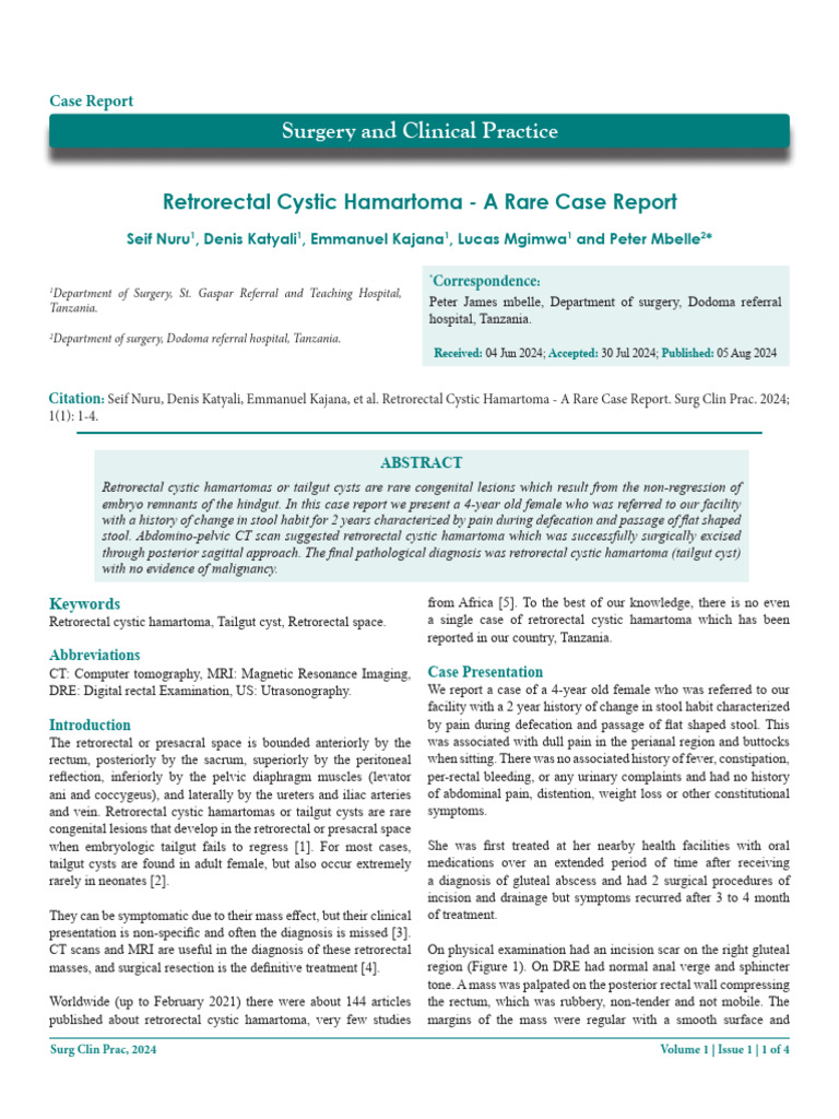 Retrorectal Cystic Hamartoma - A Rare Case Report | PDF | Rectum ...