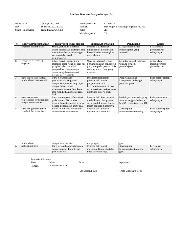 4 - Lembar Rencana Pengembangan Diri | PDF