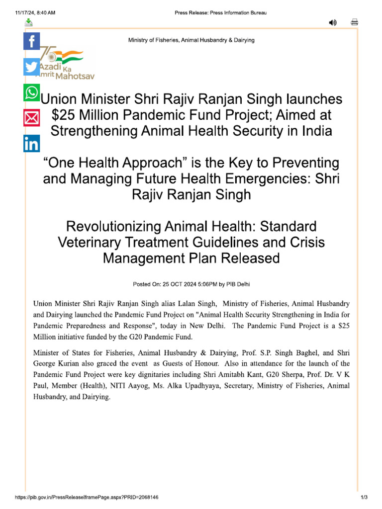 PIB Animal Health Pandemic Fund India | PDF