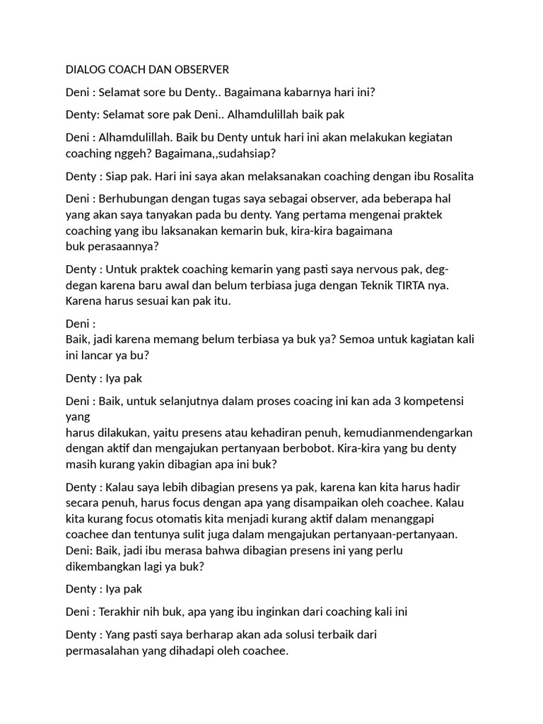 Dialog Coaching antara Denty dan Rosalita | PDF | Karier & Perkembangan ...