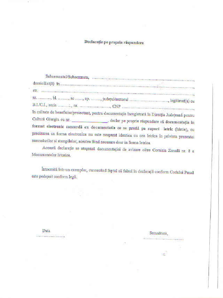 Declaratie Propria Raspundere | PDF