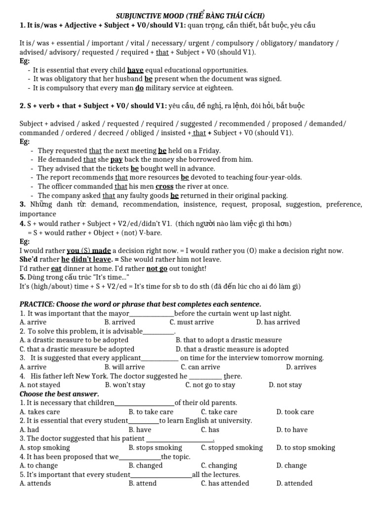 English 12 Subjunctive Mood | PDF | Linguistics | Grammar