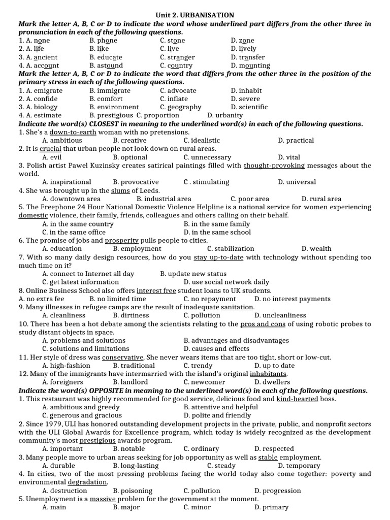 KEY ONLINE Unit 2. URBANISATION | PDF | Urbanization | Waste