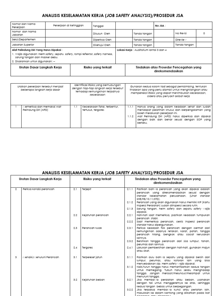 JSA - Bekerja Di Ketinggian | PDF