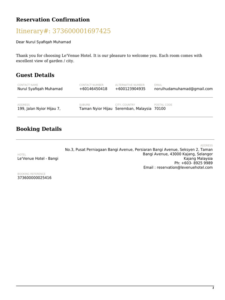 Booking Confirmation | PDF | Fee | Privacy