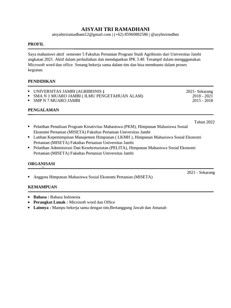 Profil Mahasiswi Agribisnis | PDF | Karier & Perkembangan