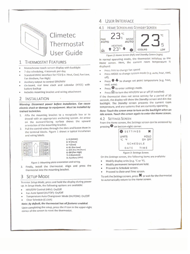Climatec Thermostat User Guide | PDF