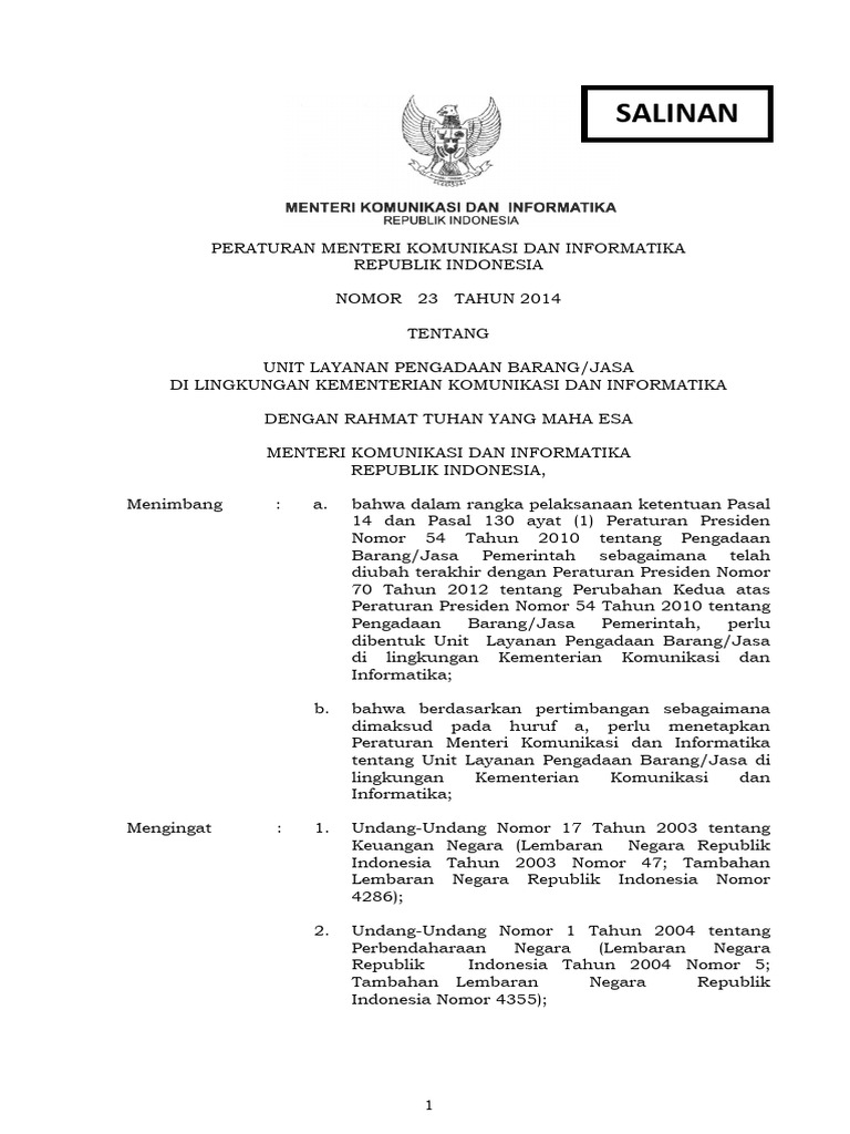 Peraturan ULP Kominfo 2014 | PDF