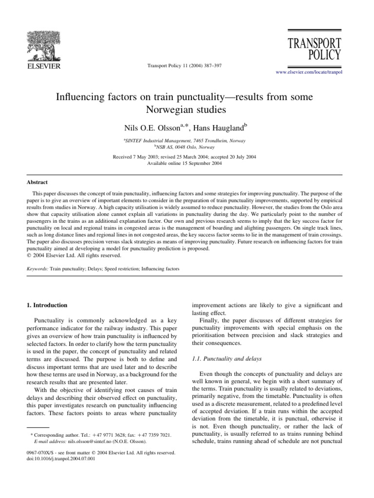 Influencing Factors On Train Punctuality | PDF | Train | Rail Transport
