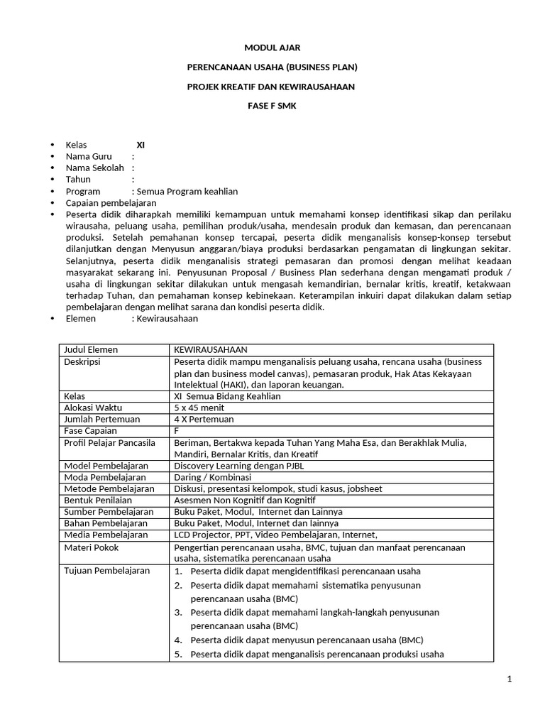 Modul Ajar PKK Rencana Produksi | PDF | Karier & Perkembangan