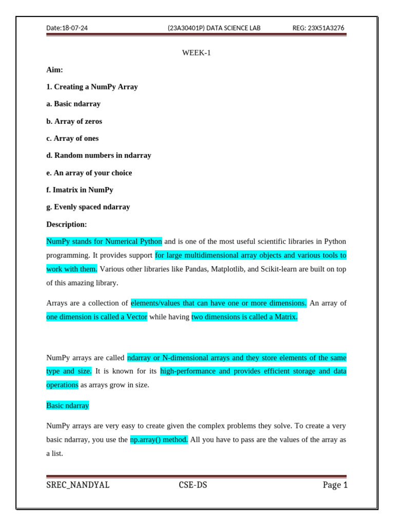 DS LAB Week 1 | PDF | Computer Programming | Algebra