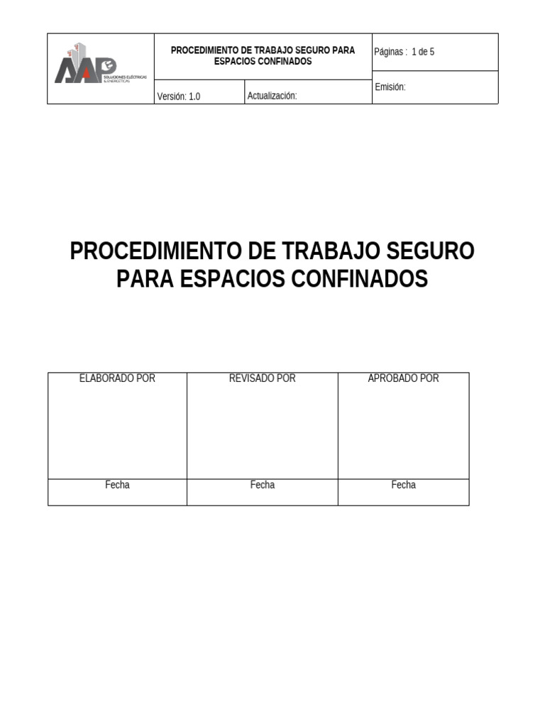 Procedimiento de Trabajo Seguro PTS para Espacios Confinados | PDF
