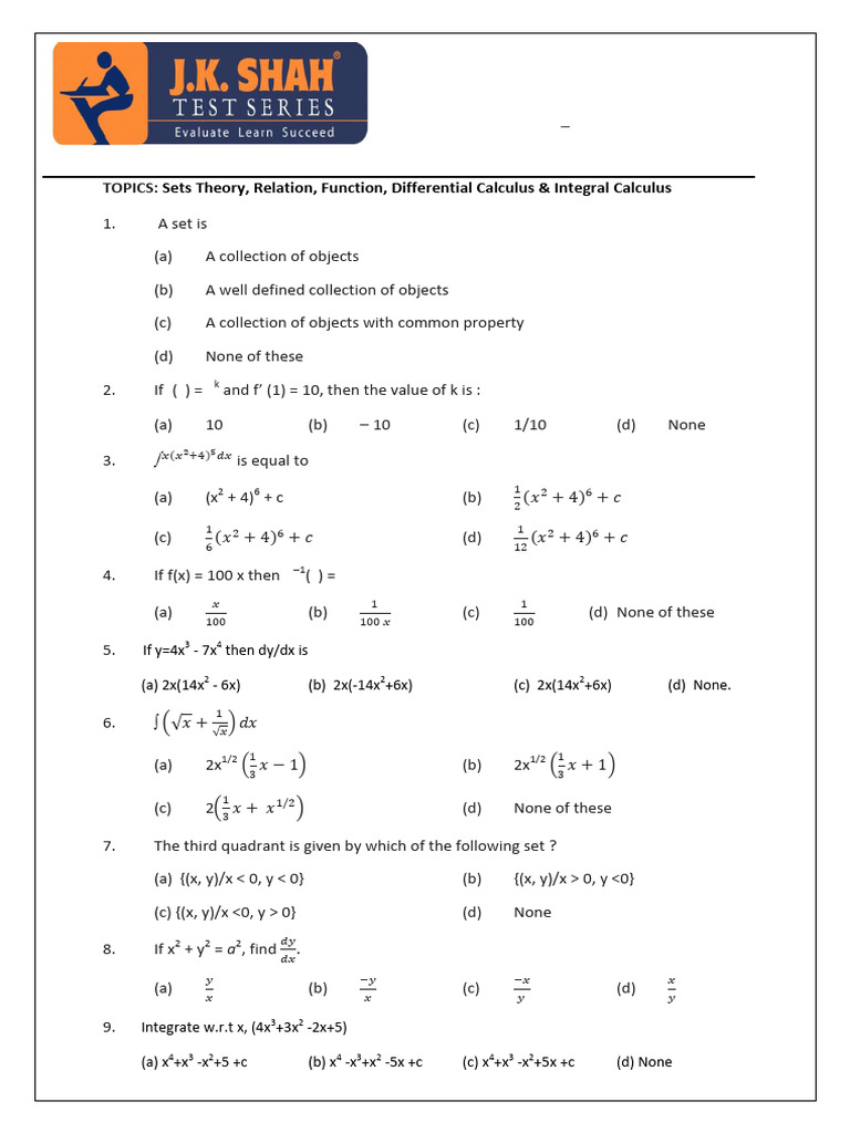 CA Foundation Maths & Reasoning Test | PDF | Mathematics | Calculus