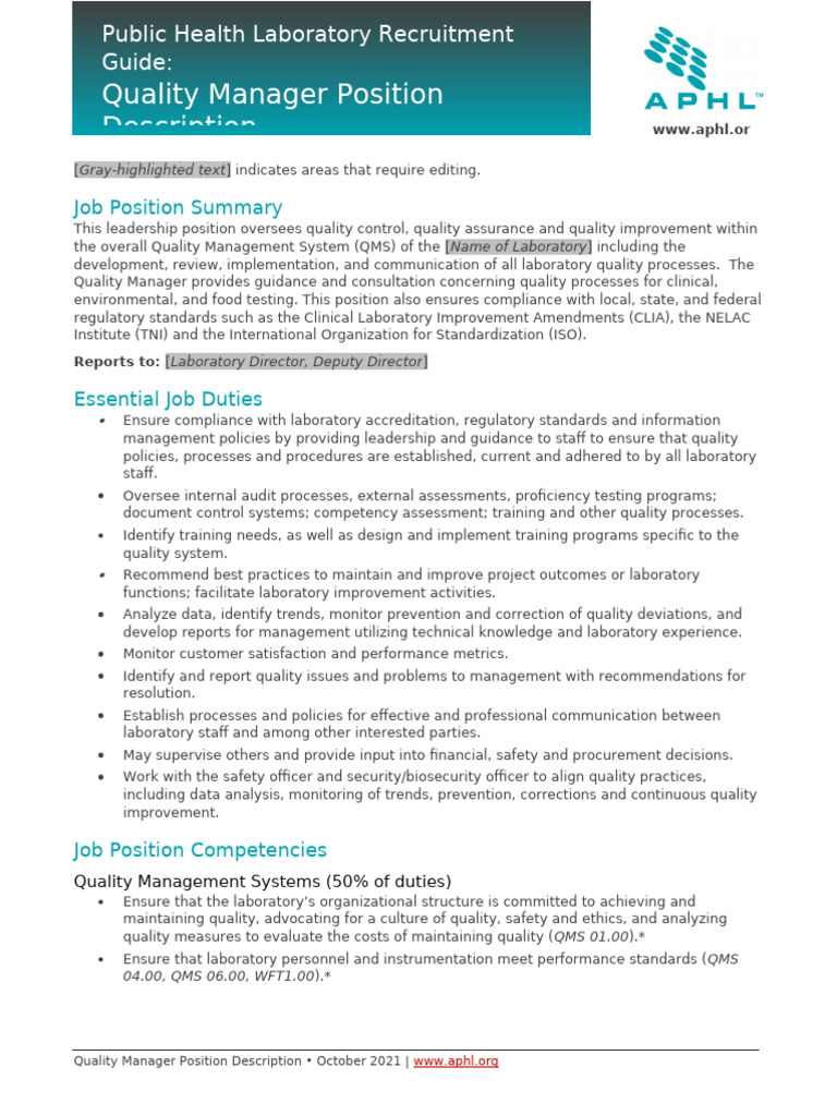 Quality Manager Role in Lab QMS | PDF | Quality Management System ...