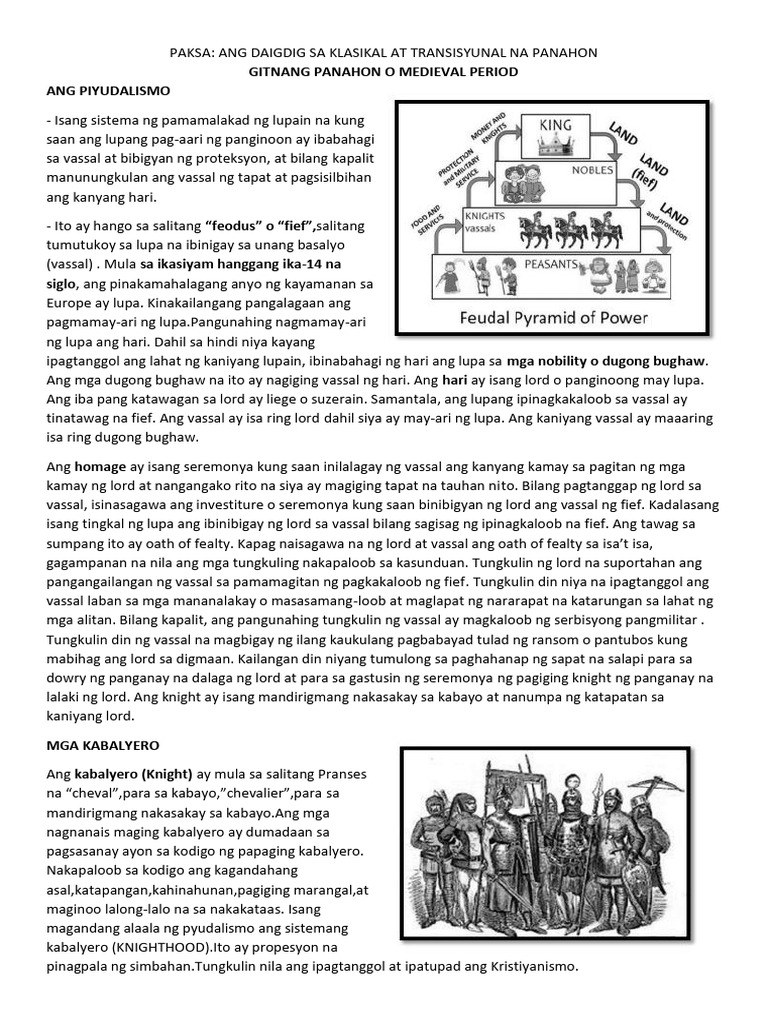 Gitnang Panahon o Medieval Worksheet 1 November 18 2024 PDF | PDF