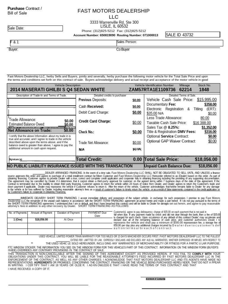 Invoice Maserati 3 | PDF | Credit Card | Repossession