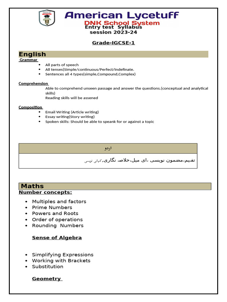 Igcse-1 Entry Test Final | PDF | Language Arts & Discipline