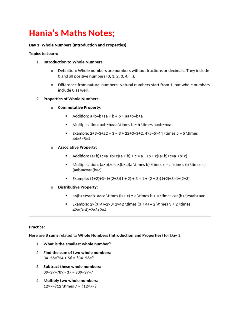 Whole Numbers Basics for Beginners | PDF