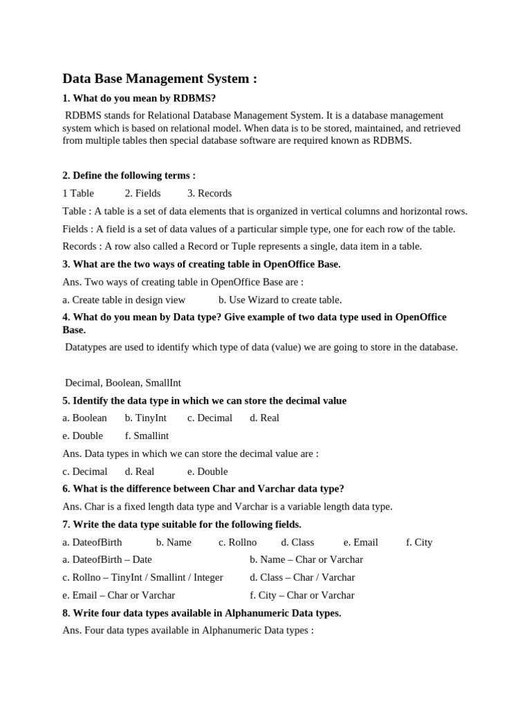 DBMS Questions | PDF | Databases | Relational Database DBMS Questions | PDF | Databases | Relational Database
