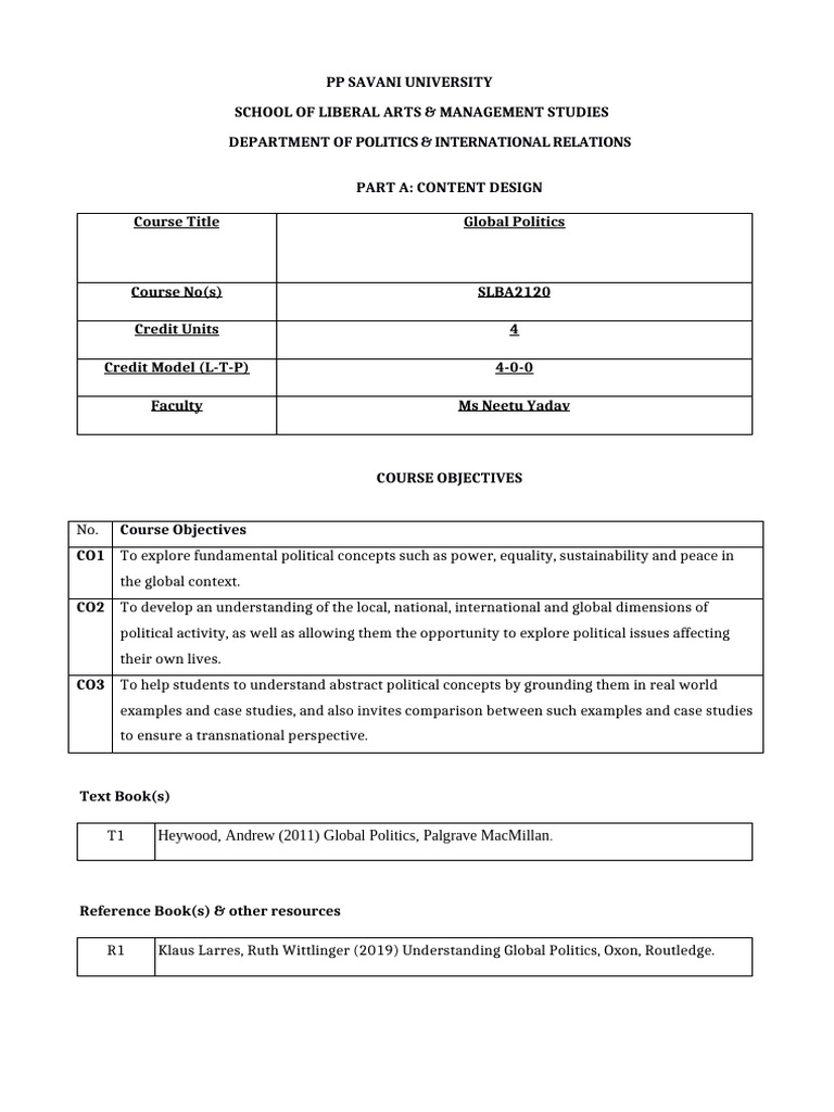 Global Politics | PDF | Cognition | Liberal Arts Education