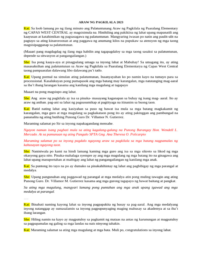 ARAW NG PAGKILALA 2023 Script (To Be Edited) | PDF