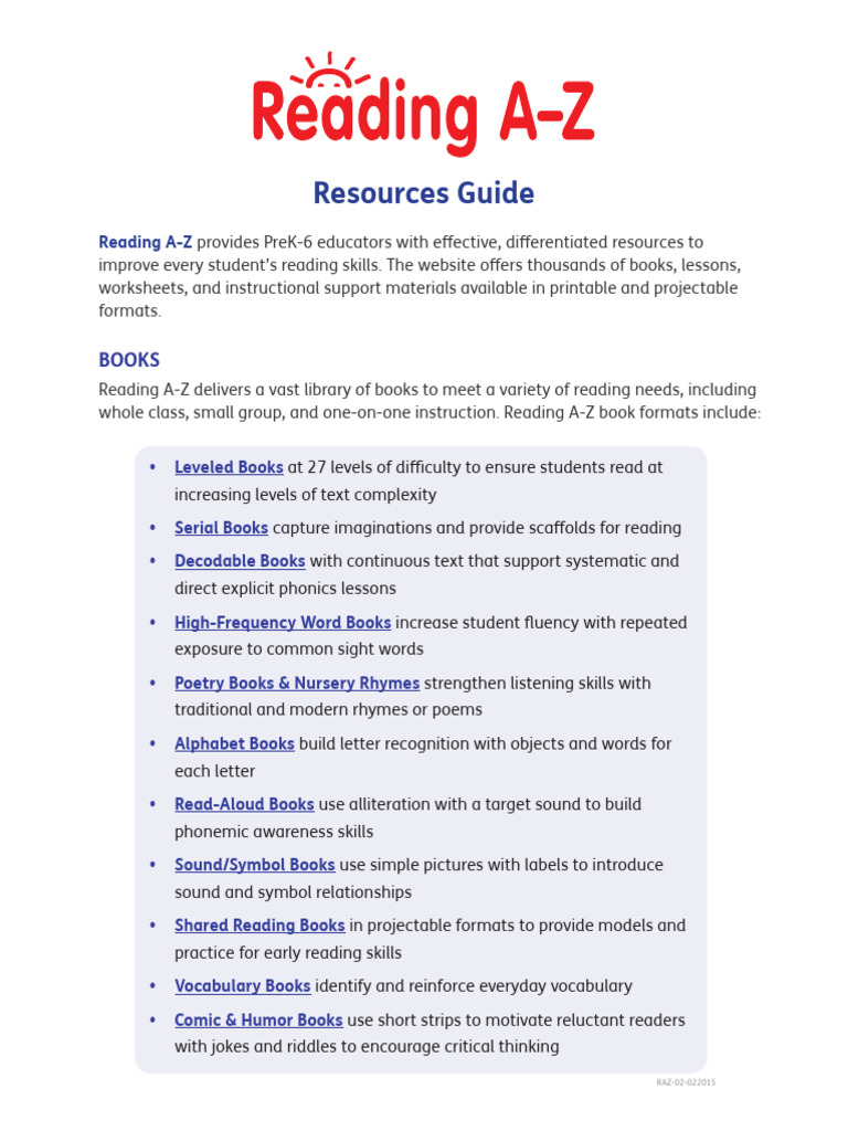 RAZ Resources Guide v2 | PDF | Phonics | Reading (Process)