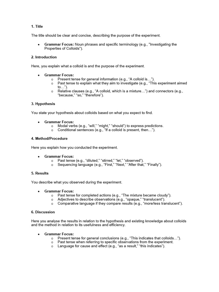 Colloids Project - Script Writing Frame | PDF | Mixture | Experiment