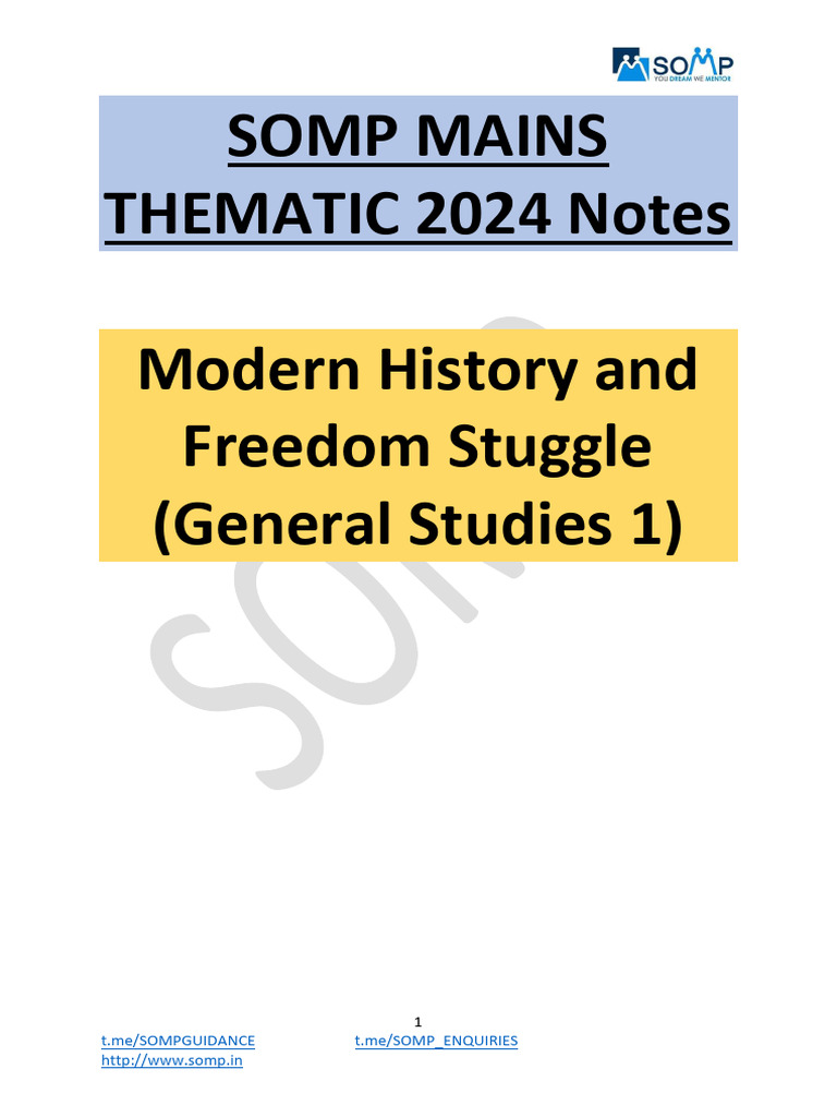 SOMP Mains Thematic Notes 2024 Modern History and Freedom Struggle ...