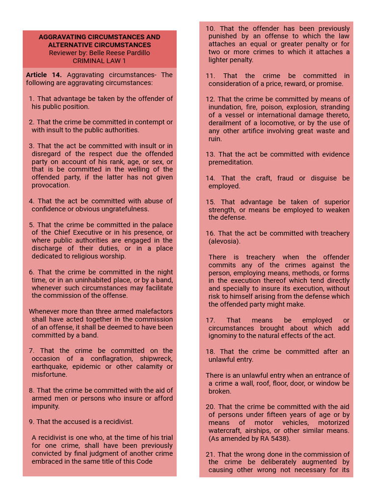 Criminal Law - Statcon Prefi-Reviewer Aac | PDF | Crimes | Crime & Violence