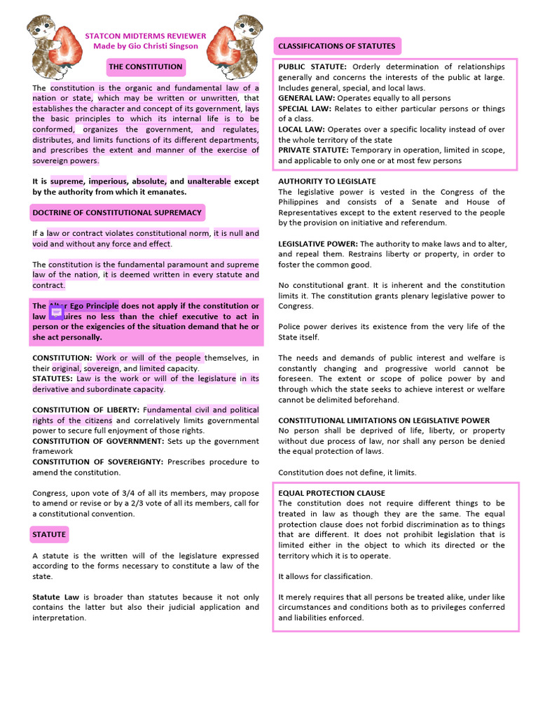 Statcon Midterms Reviewer | PDF | Bill (Law) | Ex Post Facto Law