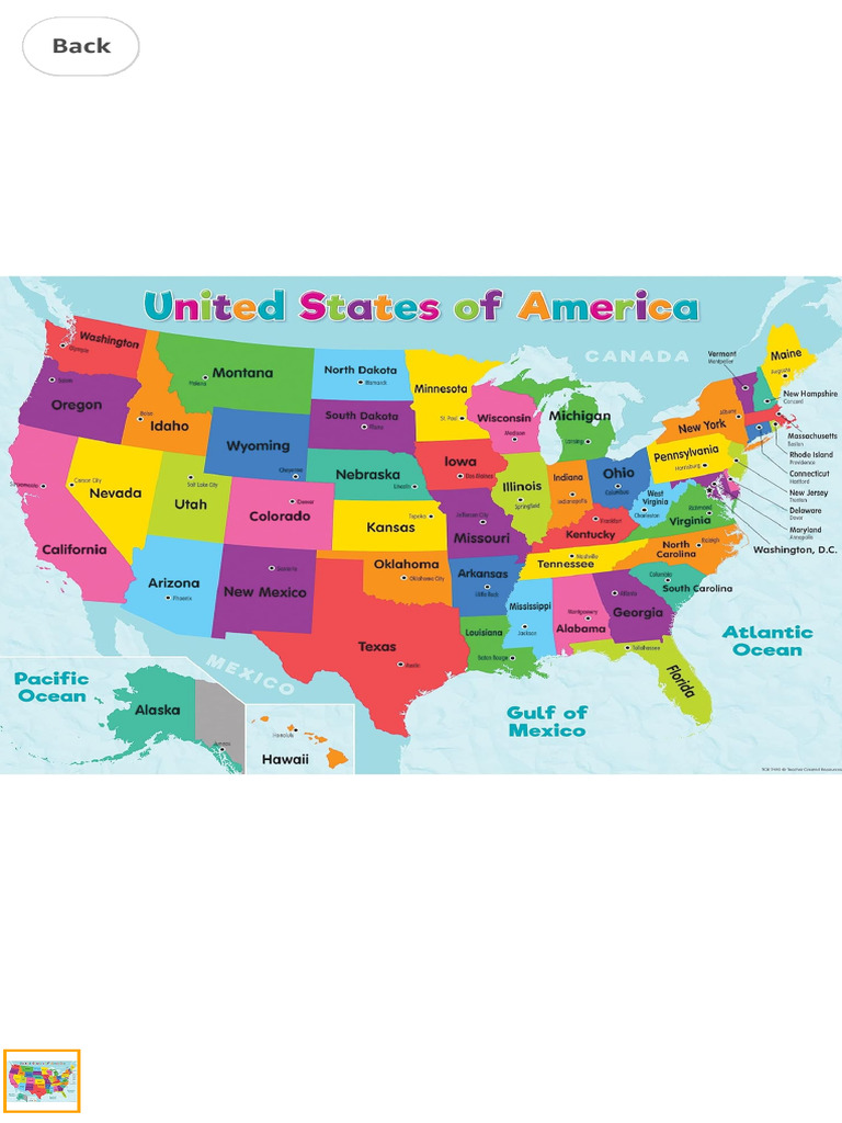 Teacher Created Resources Colorful United States of America Map Chart ...