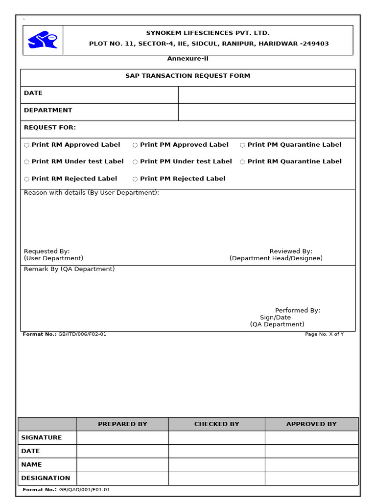SAP Label Printing Request Form | PDF | Technology & Engineering