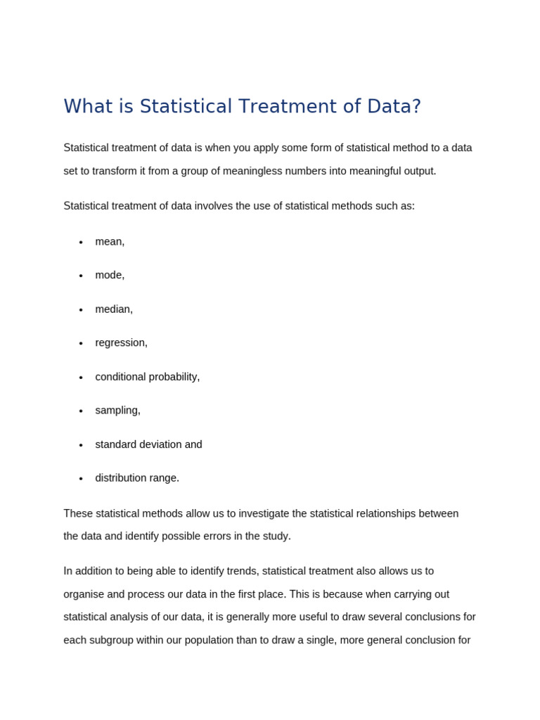 Understanding Statistical Data Treatment | PDF | Statistics | Type I ...