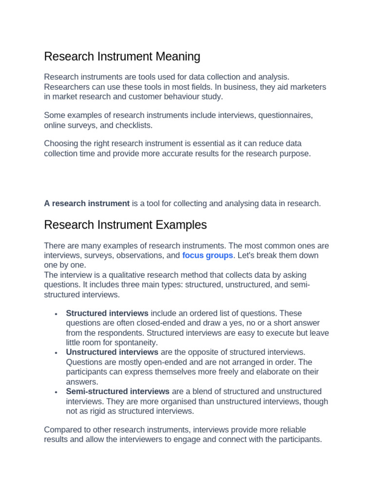 Research Instrument | PDF | Survey Methodology | Focus Group
