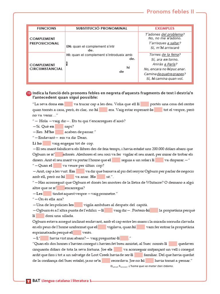 Pronominalització Del CC I CRV (Activitats - Alumnat) | PDF