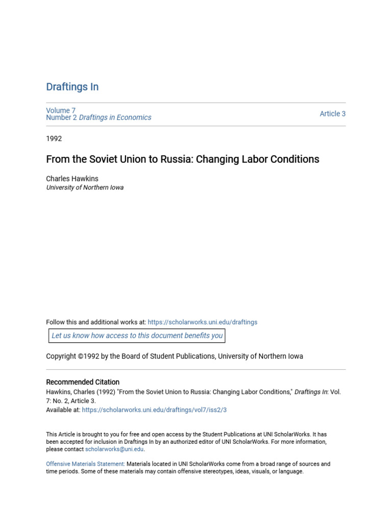 From The Soviet Union To Russia - Changing Labor Conditions | PDF ...