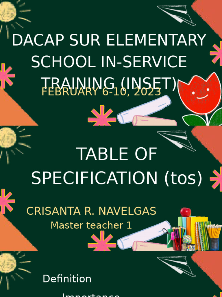Table of Specification | PDF | Teachers | Validity (Statistics)