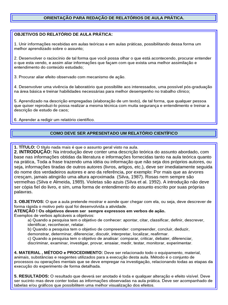 Modelo de Relatorios de Aula Pratica 1 | PDF | Método científico | Aprendizado