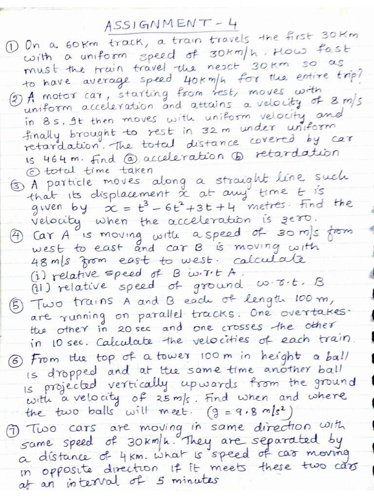 Assignment On Motion in A Straight Line and Plane | PDF