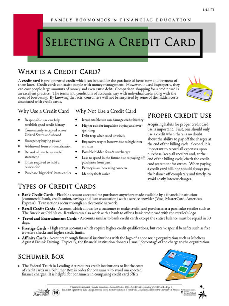 Selecting A Credit Card Information Sheet141F1-2 | PDF | Credit Card ...