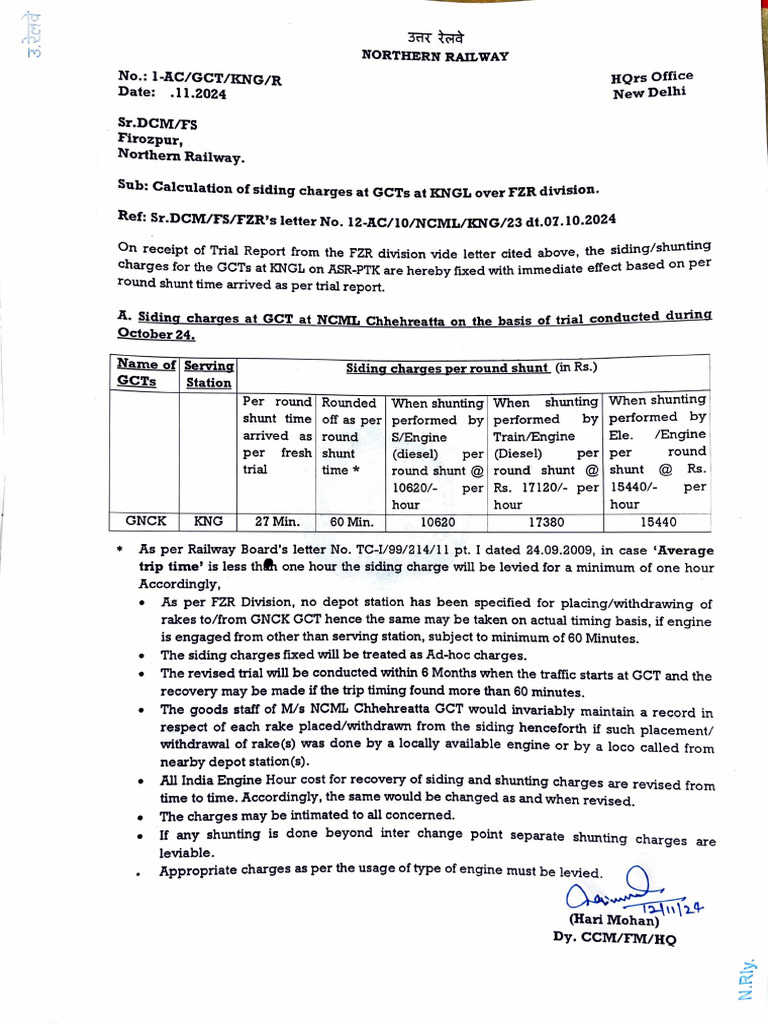 Siding Charge of GNCK GCT. | PDF