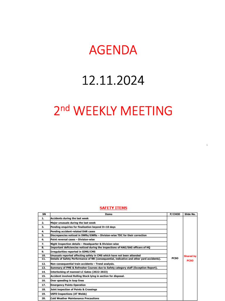 AGENDA WEEKLY MEETING 12.11.2024 - 2nd Week - Final | PDF | Transport ...