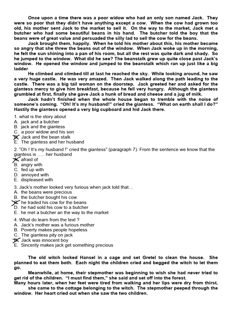 Jack and the Giantess: A Narrative Quiz | PDF | Hansel And Gretel ...