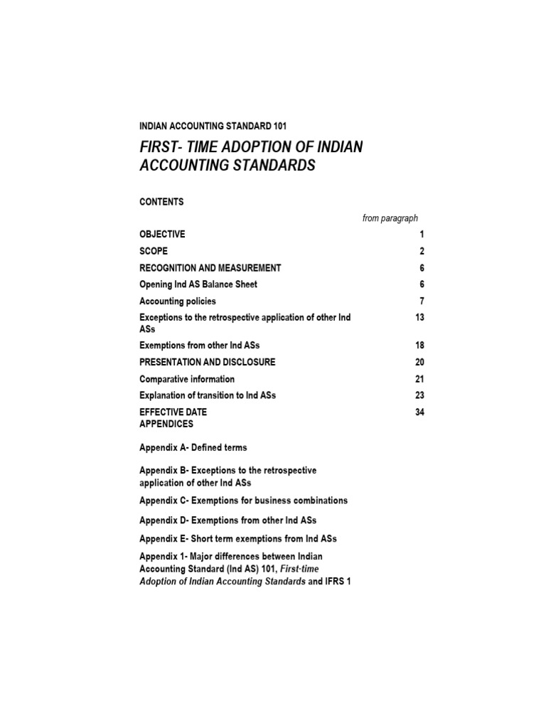 1 Ind As 101 First-Time Adoption of Indian Accounting Standards | PDF ...