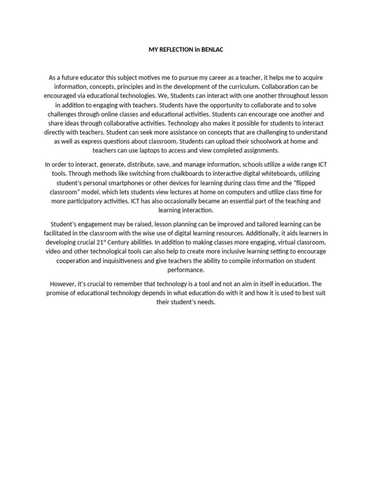 MY REFLECTION Arco | PDF | Educational Technology | Curriculum