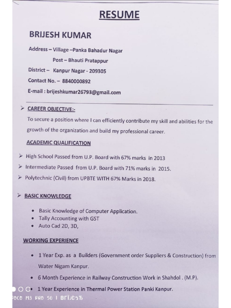 Resume Brij Esh Kumar | PDF