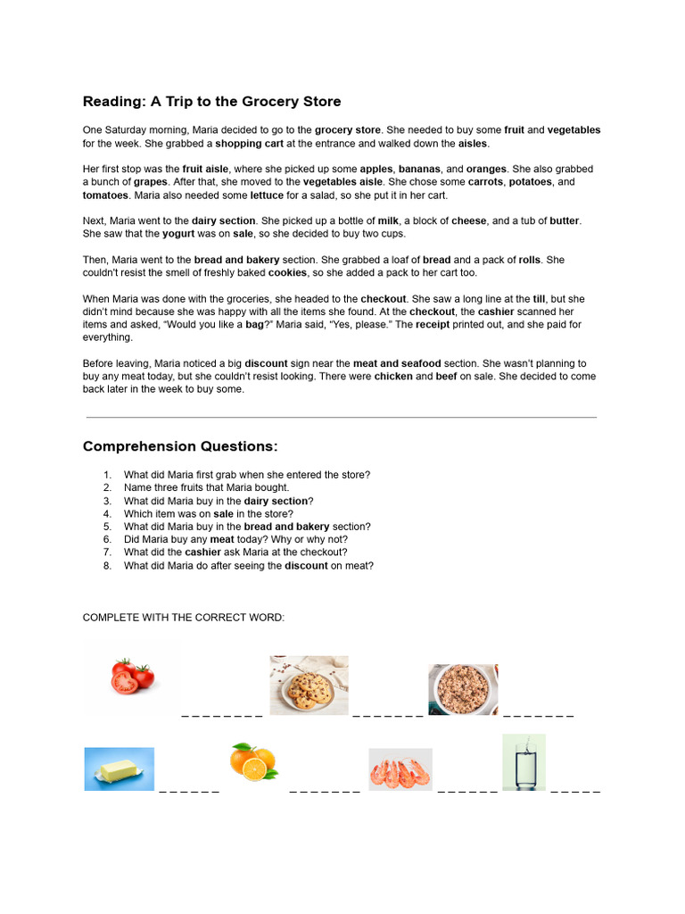 Reading - A Trip To The Grocery Store | PDF