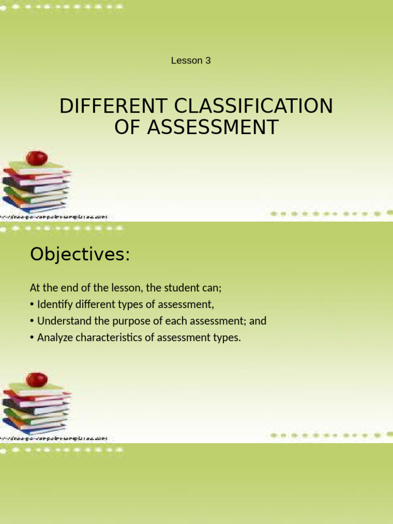 Different Classification of Assessment | PDF | Educational Assessment ...